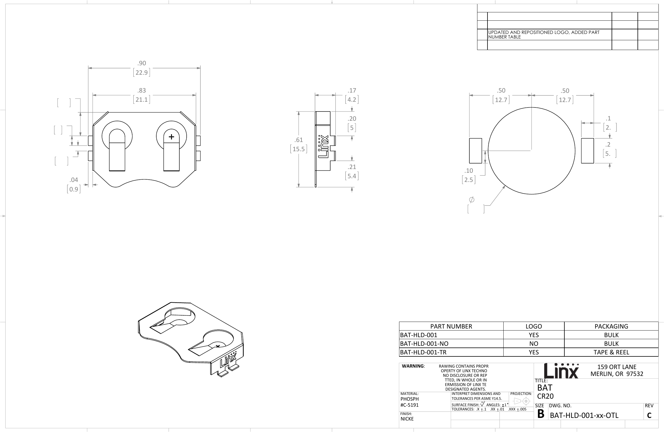 BAT-HLD-001 Drawing by TE Connectivity Linx Datasheet | DigiKey