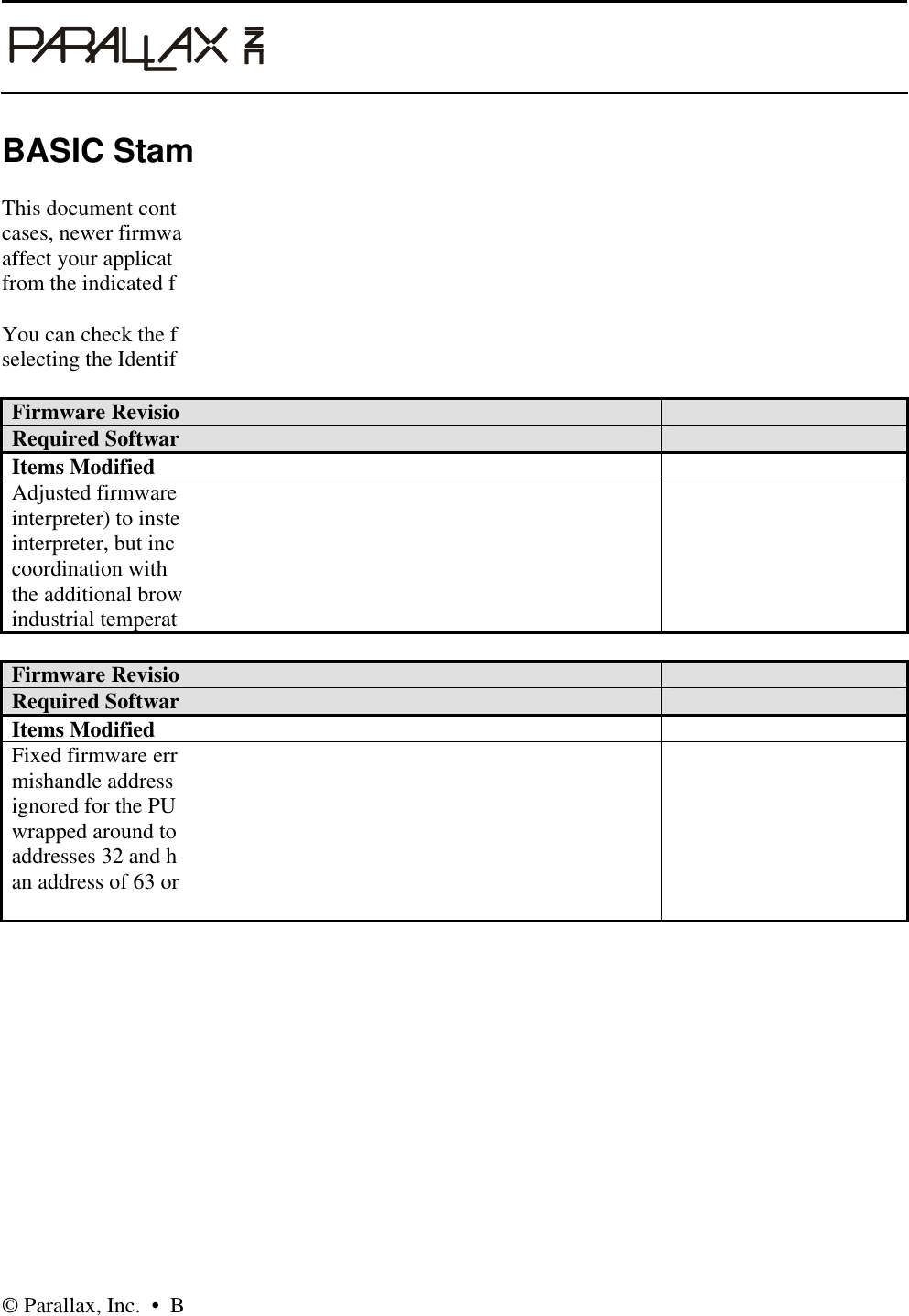 BS2-IC Firmware Revision Datasheet by Parallax Inc. | Digi-Key Electronics