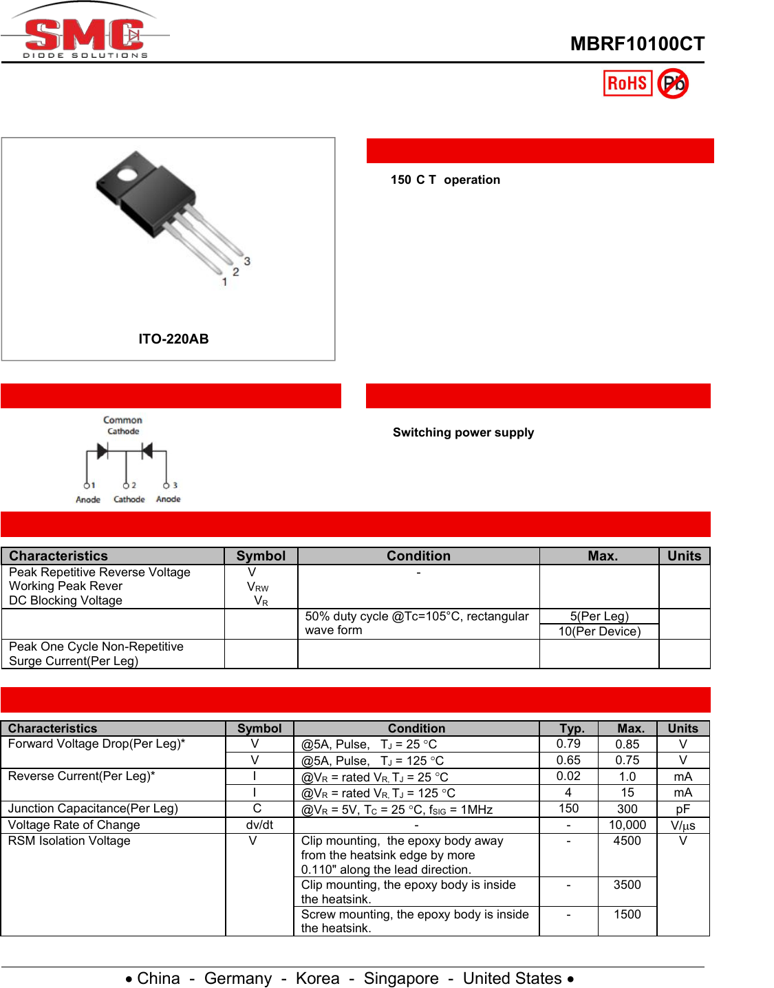 MBRF10100CT Datasheet by SMC Diode Solutions | Digi-Key Electronics