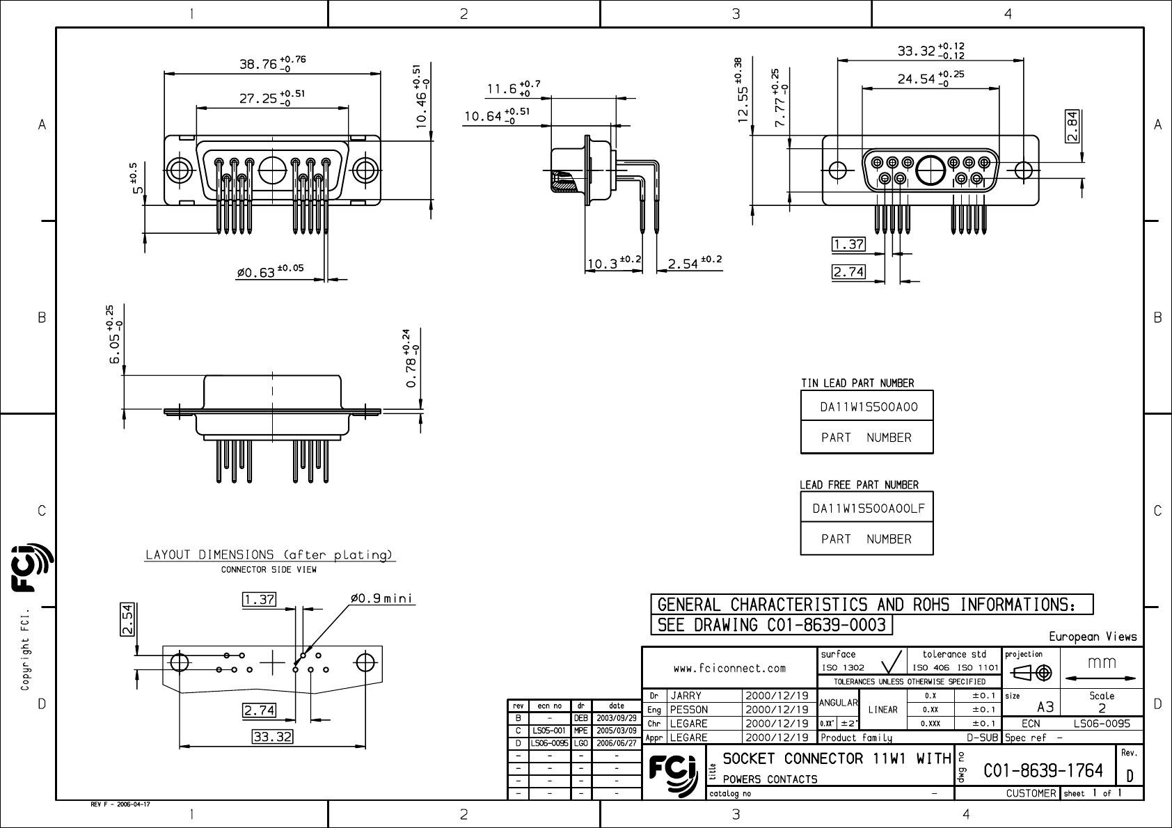 DA11W1S500A00(LF) Drawing by Amphenol ICC (FCI) Datasheet | DigiKey